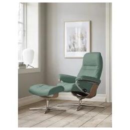 Relaxsessel stressless "Sunrise" Sessel Gr. Leder PALOMA, Cross Base Eiche, Relaxfunktion-Drehfunktion-PlusTMSystem-Gleitsystem-BalanceAdaptTM, B/H/T: 83cm x 105cm x 74cm, grün (aqua green paloma) mit Hocker, Cross Base, Größe S, M & L, Holzakzent Eiche