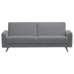 3-Sitzer exxpo - SOFA FASHION "Samso, elegant und bequem, aktueller Cord Bezug, Kippcouch" Sofas Gr. B/H/T: 222 cm x 89 cm x 93 cm, Cord POSO, mit Bettfunktion und Bettkasten, grau (grey) hochwertige Verarbeitung, Schlafsofa inkl. Bettfunktion und Bettkasten