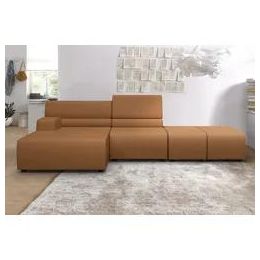 Ecksofa Egoitaliano "Babouche, Designsofa mit außergewöhnlichem Sitzkomfort zum Wohlfühlen" Sofas Gr. B/H/T: 384 cm x 80 cm x 98 cm, Luxus-Microfaser Lederoptik, Recamiere links, braun (cognac)