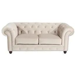 Chesterfield-Sofa Max Winzer "Old England modern, elegant und Retro, mit edler Knopfheftung" Sofas Gr. B/H/T: 192cm x 76cm x 96cm, Samtvelours 20442, beige (creme) im Retrolook, Breite 192 cm