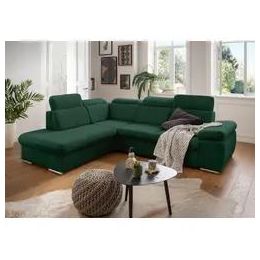 Ecksofa Inosign "Vasto L-Form" Sofas Gr. B/H/T: 283 cm x 102 cm x 228 cm, Cord, Ottomane links, grün (moosgrün) inkl. Bettfunktion und Bettkasten, Kopfteilfunktion