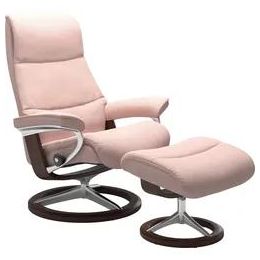 Relaxsessel stressless "View" Sessel Gr. ROHLEDER Stoff Q2 FARON, Cross Base Braun, Relaxfunktion-Drehfunktion-PlusTMSystem-Gleitsystem-BalanceAdaptTM, B/H/T: 91cm x 110cm x 85cm, pink (light q2 faron) mit Signature Base, Größe L,Gestell Braun