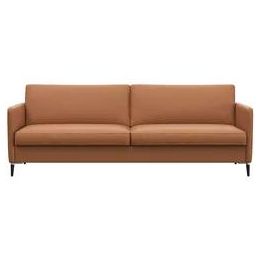 3-Sitzer FLEXLUX "Fiore, super Sitzkomfort durch Kaltschaum im Sitz" Sofas Gr. B/H/T: 214cm x 85cm x 92cm, Echtleder, braun (modern cogna) schmale Armlehnen, Füße Alu+schwarz