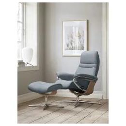 Relaxsessel stressless "Sunrise" Sessel Gr. Struktur fein JASMINE, Cross Base Eiche, Relaxfunktion-Drehfunktion-PlusTMSystem-Gleitsystem-BalanceAdaptTM, B/H/T: 92cm x 105cm x 80cm, blau (light blue jasmine) mit Hocker, Cross Base, Größe S, M & L, Holzakzent Eiche