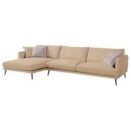 Ecksofa Egoitaliano "Sophia, Designsofa mit extrakomfortablem Sitzkomfort" Sofas Gr. B/H/T: 274cm x 77cm x 154cm, Leder BULL, Auswahl Recamiere, beige (champagner) mit Daunenfederung, L-Form