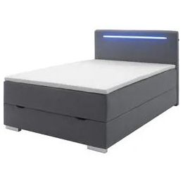 Meise Möbel Boxspringbett MEISE.MÖBEL "Las Vegas 2" Komplettbetten Gr. Strukturstoff LED-Beleuchtung, Liegefläche B/L: 120 cm x 200 cm Betthöhe: 55 cm, Gewicht bis: 120 kg H3, Bonnell-Federkernmatratze, grau (anthrazit) inkl. LED Beleuchtung im Kopfteil, mit Bettkasten und Topper