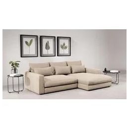 Ecksofa Home Affaire "Darwin, viele Kissen, extra tiefe Sitzfläche, 271/89/171 (B(H/T)" Sofas Gr. B/H/T: 271cm x 89cm x 171cm, Breitcord RIBBON, Recamiere rechts, beige gemütlich und weich, L-Form, mit extra softem Sitzkomfort, Cord