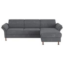 Ecksofa Home Affaire "Calypso L-Form" Sofas Gr. B/H/T: 260cm x 85cm x 172cm, Flachgewebe, Recamiere rechts, mit Kopfteilverstellung-mit Armteilfunktion-ohne Bettfunktion-ohne Bettkasten-ohne Relaxfunktion im Sofa 2,5- Sitzer-ohne Relaxfunktion in der Recamiere, grau (anthrazit) mit motorischen Funktionen im Sofa und Recamiere