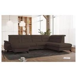 Sit & More Wohnlandschaft SIT & MORE "Astoria U-Form" Sofas Gr. B/H/T: 329cm x 91cm x 225cm, Microfaser, Ottomane rechts, ohne Kopfteilverstellung-ohne Armlehnfunktion-ohne Relaxfunktion motorisch im Longchair-ohne Bettfunktion-ohne Stauraum, braun wahlweise mit motorischer Relaxfunktion