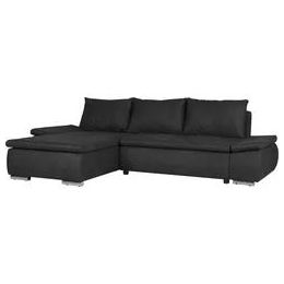 Ecksofa Home Affaire "Acra L-Form" Sofas Gr. B/H/T: 266cm x 83cm x 175cm, Luxus-Microfaser Lederoptik, Recamiere links, grau (anthrazit) mit Bettfunktion und Bettkasten, in Mattenoptik