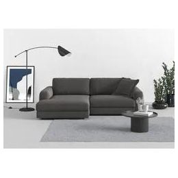 Ecksofa Trendmanufaktur "Bourbon, Designsofa mit tollem Sitzkomfort, L-Form" Sofas Gr. B/H/T: 250cm x 84cm x 176cm, Struktur weich, mega-Recamiere links, XXL ohne Sitztiefenverstellung, grau (beluga) extra tiefe Sitzfläche, wahlweise mit Sitztiefenverstellung