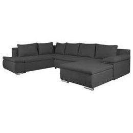 Wohnlandschaft Home Affaire "Acra U-Form" Sofas Gr. B/H/T: 325 cm x 83 cm x 229 cm, Struktur, Ottomane links, grau (anthrazit) mit Bettfunktion und Bettkasten, in Mattenoptik