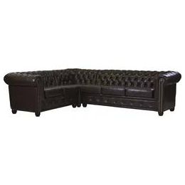 Chesterfield-Sofa Home Affaire "Rysum L-Form" Sofas Gr. B/H/T: 264 cm x 72 cm x 210 cm, Kunstleder, langer Schenkel rechts, braun (dunkelbraun) Chesterfield-Optik, langer Schenkel links oder rechts