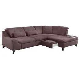 Ecksofa DIE PLANBAR "MP-IN11010 L-Form" Sofas Gr. B/H/T: 281cm x 80cm x 200cm, Flachgewebe-Microfaser, Recamiere rechts, Kopfteilverstellung-Ausziehbettfunktion-Schubkasten, rot (wine, wine) mit Kopfteilverstellung, optional Bettfunktion und Schubkasten