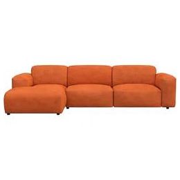 Ecksofa FLEXLUX "Lucera bequem und komfortabel durch hochwertigen Sitzaufbau, L.Form" Sofas Gr. B/H/T: 284cm x 73cm x 171cm, Struktur, Chaiselongue links, orange (burned orange) modern & anschmiegsam, Kaltschaum, Stahl-Wellenunterfederung