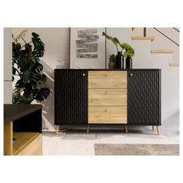 Sideboard FORTE "Fixsmile" Sideboards Gr. B/H/T: 138cm x 84,6cm x 41,5cm, 3 St., schwarz (mauvelle eiche) modernes Sideboard, SoftClose, Echtholz Beine und Griffe