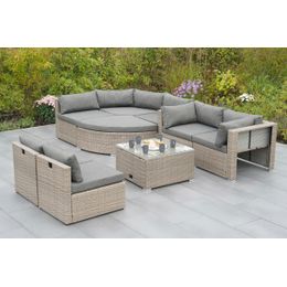 Gartenlounge-Set Merxx "Rivello" Sitzmöbel-Sets Gr. B/H/T: 225 cm x 63 cm x 225 cm, beige inkl. Auflagen, Aufstellmaß BxTxH: 225x225x63 cm