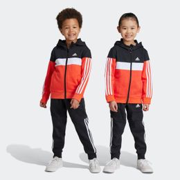 Trainingsanzug adidas Sportswear "LK 3S TIB FL TS" Gr. 116, grün (black, bright red, white) Kinder Sportanzüge