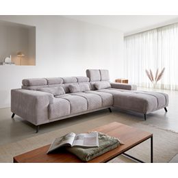 DeLife Ecksofa Ordino 285x200 Cord Silbergrau Ottomane rechts elektrische Sitztiefenverstellung, Ecksofas