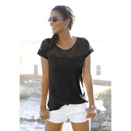 Lascana Strandshirt schwarz Gr. 32/34 für Damen. Rundhals und Spitze. Figurumspielend