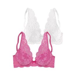 Petite Fleur Push-up-BH pink+weiß Gr. 70A. Mit Schleife. Mit Herausnehmbaren Kissen und mit Bügel