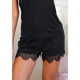 Lascana Schlafshorts schwarz Gr. 32/34 für Damen. Mit Zierschleife. Bequem