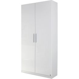 Garderobenschrank Rauch "Garderobe Drehtürenschrank Kleiderschrank Schrank Schuhschrank MINOSA" Schränke Gr. H/T: 197 cm x 41 cm, 2 St., weiß (alpinweiß, hochglanz weiß) Breite 91 cm, ausziehbare Kleiderstange 6 Schuhablagen MADE IN GERMANY