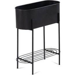 FineBuy - Pflanzgefäß Metall 51x65x22 cm Pflanzkübel Schwarz mit Gestell und Ablage, Design Pflanzenkübel Blumenkasten Indoor, Blumenkübel Blumentopf