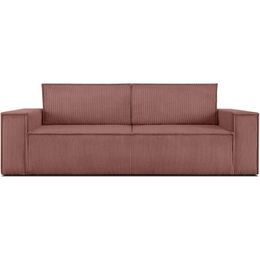 Napi Sofa 3 Sitzer, mit Schlaffunktion, in Pet Friendly Cord-Stoff, Rosa - Konsimo