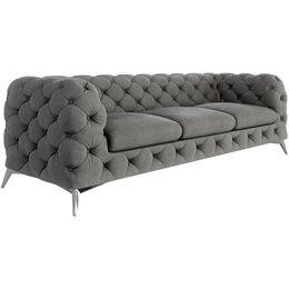 Chesterfield Sofa 3-Sitzer River mit Metall Füßen, Grau Samt