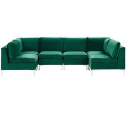 Beliani Modulares Sofa U-Form Grün Polsterbezug aus Samtstoff Metallbeine Wohnzimmer Salon Wohnlandschaft