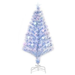 HOMCOM künstlicher Weihnachtsbaum mit 3 LED-Leuchten Christbaum Tannenbaum PVC Metall Weiß+Blau Ø60 x 120H