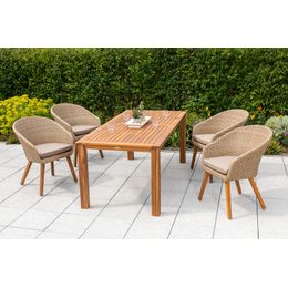 Garten-Essgruppe Merxx "Arrone" Sitzmöbel-Sets Gr. B/H/T: 60cm x 83cm x 69cm, Dining Set, beige (natur + cappuccino) 4 Sessel mit Kissen, Tisch