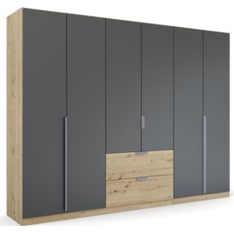 Drehtürenschrank Rauch "Dark&Wood by Quadra Spin" Schränke Gr. B/H/T: 271 cm x 210 cm x 54 cm, 6 St., braun (eiche artisan, grau metallic) im Industrial Style mit Metallgriffstangen