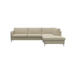 Ecksofa FLEXLUX "Fiore, L-Form, bequem und komfortabel durch hochwertigem Sitzaufbau", beige (sandy beige), B:266cm H:85cm T:225cm, 100% Polyester, Sofas, Ecksofa, schmale Armlehnen, Kaltschaum, F&uuml;&szlig;e Alu