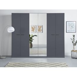 Drehtürenschrank Rauch "Kleiderschrank Schrank Garderobe TOPSELLER OTELI inkl. Inneneinteilung" Schränke Gr. B/H/T: 270 cm x 229 cm x 54 cm, Mit Spiegel, grau (graumetallic) mit 3 Innenschubladen extra Böden optional Spiegel MADE IN GERMANY