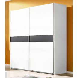 Schwebetürenschrank Rauch "Kleiderschrank Schrank Garderobe Kinderzimmerschrank NOOSA" Schränke Gr. B/H/T: 175 cm x 191 cm x 59 cm, 2 St., weiß (alpinweiß, graumetallic) mit Bauchbinde in Absetzfarbe sowie Metallgriffleisten MADE IN GERMANY