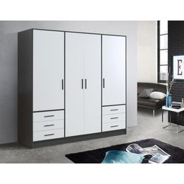 Kleiderschrank FORTE "Jupiter, Made in Europe, mit Schubladen" Schränke Gr. B/H/T: 207 cm x 200 cm x 60 cm, 4 St., schwarz (schwarz, weiß) Drehtürenschrank Schränke viel Stauraum, 2 Breiten und 4 Farben