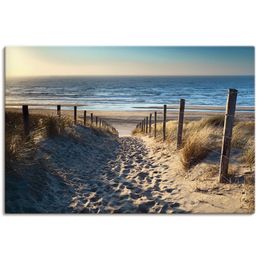 Wandbild Artland "Weg zum Nordseestrand Sonnenuntergang" Bilder Gr. B/H: 120 cm x 80 cm, Leinwandbild Strand Querformat, 1 St., beige (naturfarben) als Alubild, Outdoorbild, Leinwandbild, Poster, Wandaufkleber