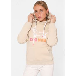 Hoodie Zwillingsherz ""Dog Mom"" Gr. XL, beige (hellbeige) Damen Sweatshirts mit Kapuze, Hundemotiv und Fronttaschen