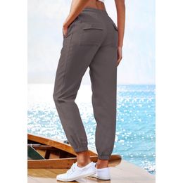 Schlupfhose Lascana Gr. 40, N-Gr, grau (anthrazit) Damen Hosen aus Webware, elastische Stoffhose mit Taschen