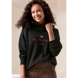 Hoodie Lascana "/Kapuzenpullover/Loungpullover" Gr. 40/42, schwarz Damen Sweatshirts mit Print vorne