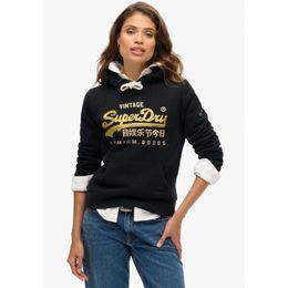 Kapuzensweatshirt Superdry "EMBELLISHED VL GRAPHIC HOOD" Gr. L, schwarz (jet black) Damen Sweatshirts