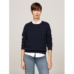 Strickpullover Tommy Hilfiger "SOFT WOOL CABLE C-NK" Gr. S (36), blau (desert sky) Damen Pullover mit Zopfmuster, Rundhals