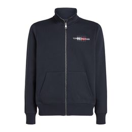 Sweatjacke Tommy Hilfiger "HILFIGER FLAG EMBRO ZT STAND CLR" Gr. L, blau (desert sky) Herren Sweatjacken