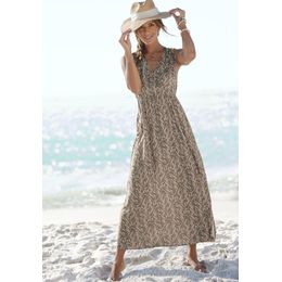 Maxikleid Buffalo Gr. 46, N-Gr, grün (khaki, sand) Damen Kleider im Alloverprint mit V-Ausschnitt und Schlitz, Sommerkleid, Strandkleid Bestseller