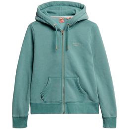 Kapuzensweatjacke Superdry "ESSENTIAL LOGO ZIP HOODIE" Gr. L, blau (oil blue) Damen Sweatjacken mit Logostickerei