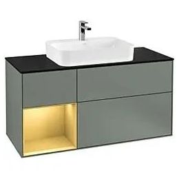 Villeroy & Boch Villeroy und Boch Finion Waschtischunterschrank F412HFGM 120cm, Abdeckplatte black matt, Regal links Gold matt, Olive Matt Lacquer