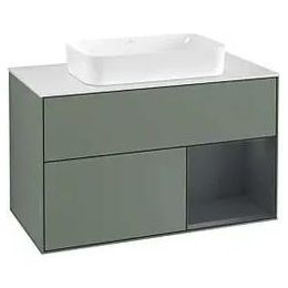 Villeroy & Boch Villeroy und Boch Finion Waschtischunterschrank F251HGGM 100x60,3cm, Abdeckplatte white matt, Regal rechts Midnight Blue Matt Lacquer, Olive Matt Lacquer