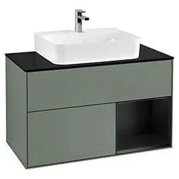 Villeroy & Boch Villeroy und Boch Finion Waschtischunterschrank G122PDGM 100cm, Abdeckplatte black matt, Emotion, Regal rechts Black matt lacquer, Olive Matt Lacquer